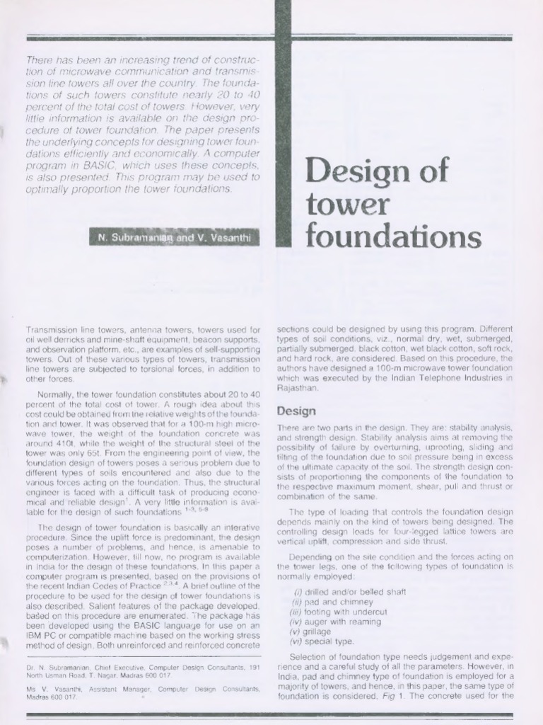 Design of Tower Foundations | PDF