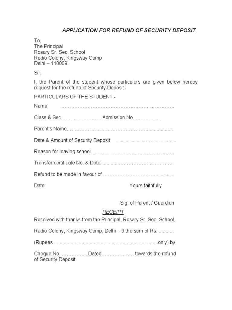 Form For Refund of Security Deposit | PDF