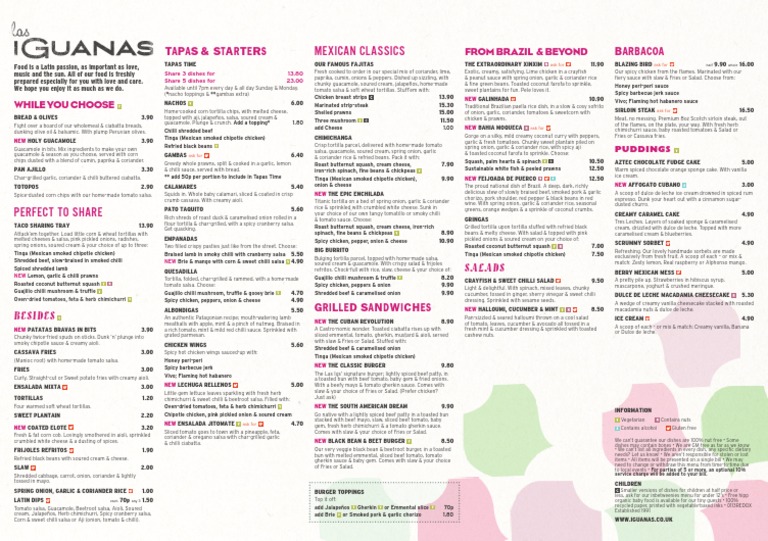 Las Iguanas Menu and Prices 2024 | PDF | Coleslaw | Salad