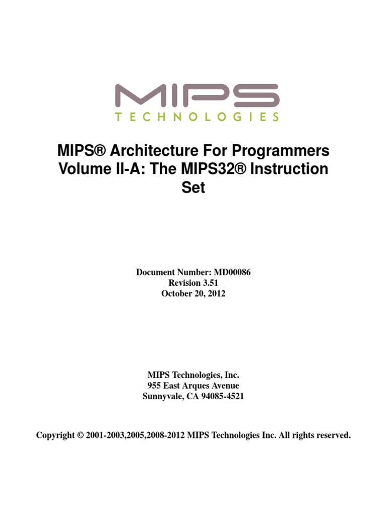 MIPS32 Architecture For Programmers Volume II | PDF | Mips Instruction ...