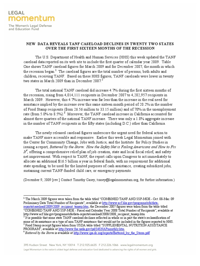 New Data Reveals TANF Caseload Declines in Twenty-Two States | PDF