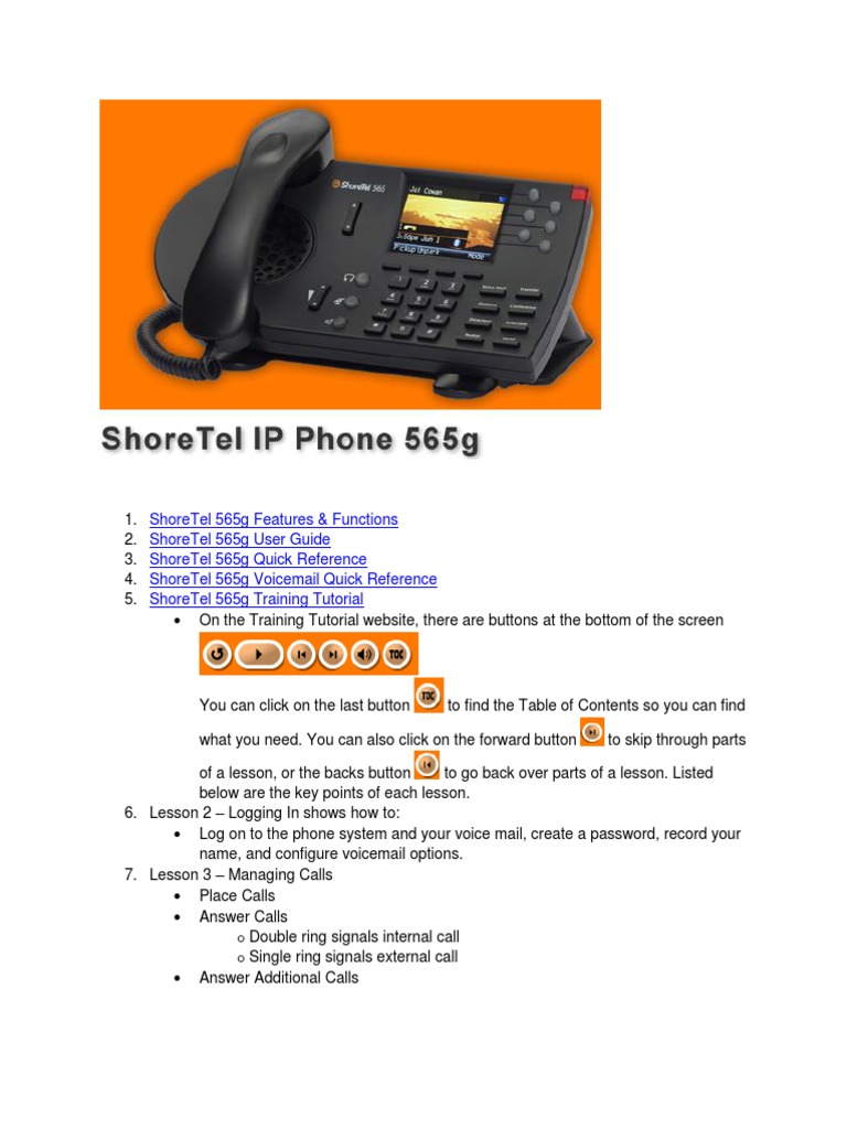 ShoreTel 565g Job Aid | PDF