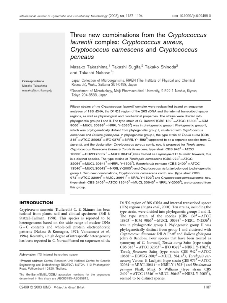 Cryptococcus Laurentii Complex | PDF | Biology | Nature