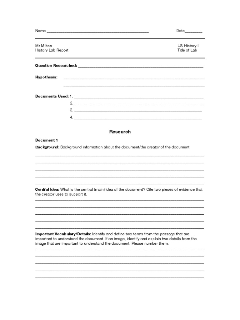 US History Lab Report Template | PDF | Document | Truth
