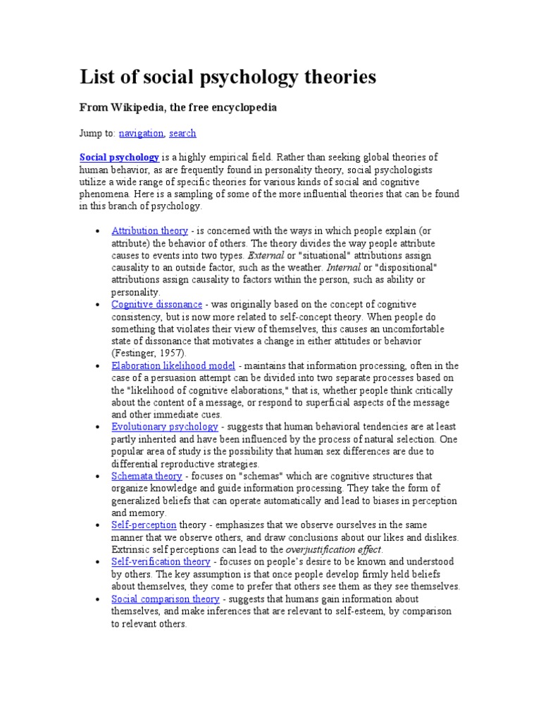 List of Social Psychology Theories | PDF | Social Psychology ...