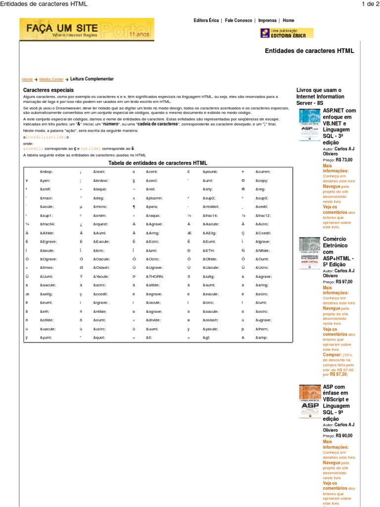 Entidades de Caracteres HTML | PDF | Html | Semiótica