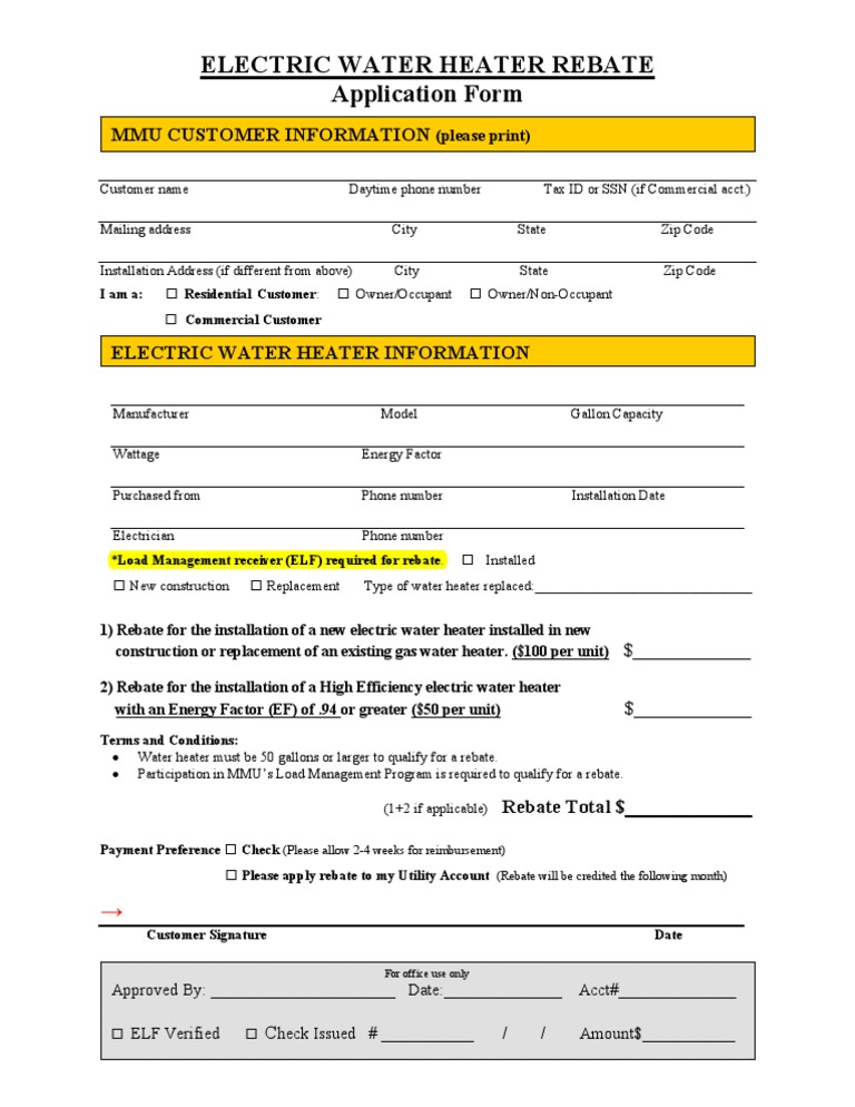 Electric Water Heater Rebate Form | PDF | Finance & Money Management | Law