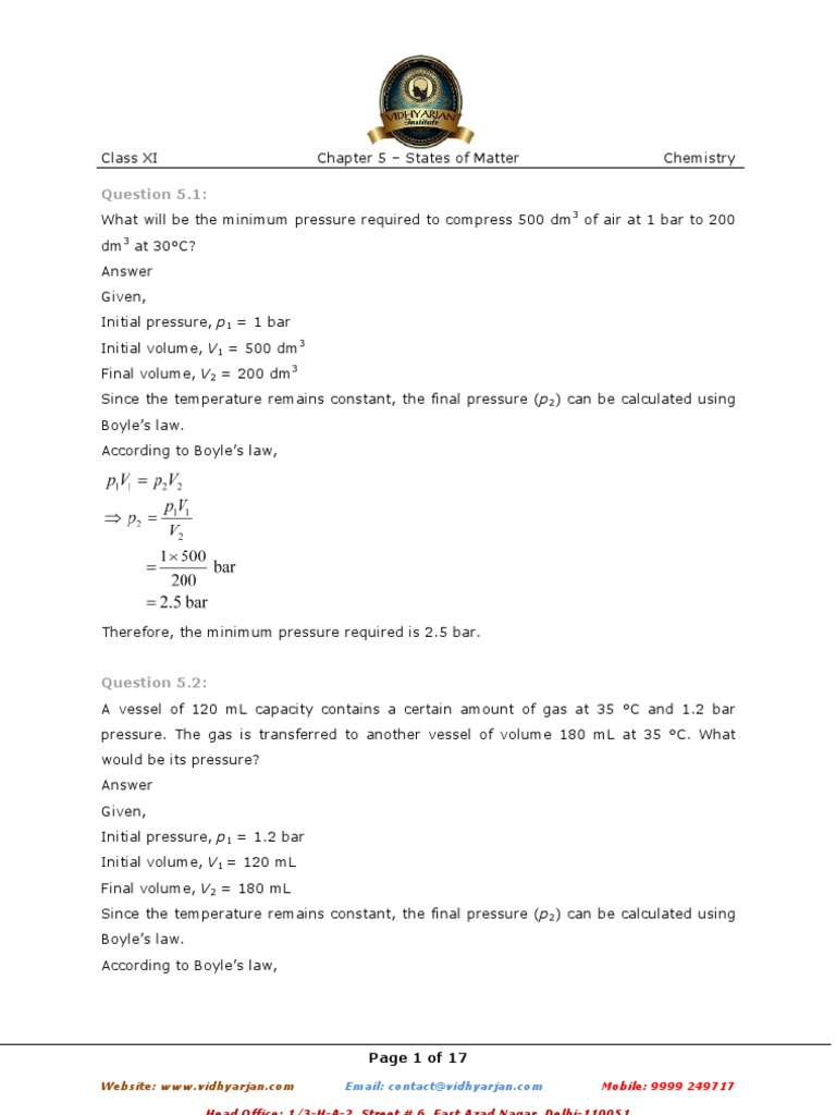 Chapter 5 States of Matter | PDF | Gases | Mole (Unit)