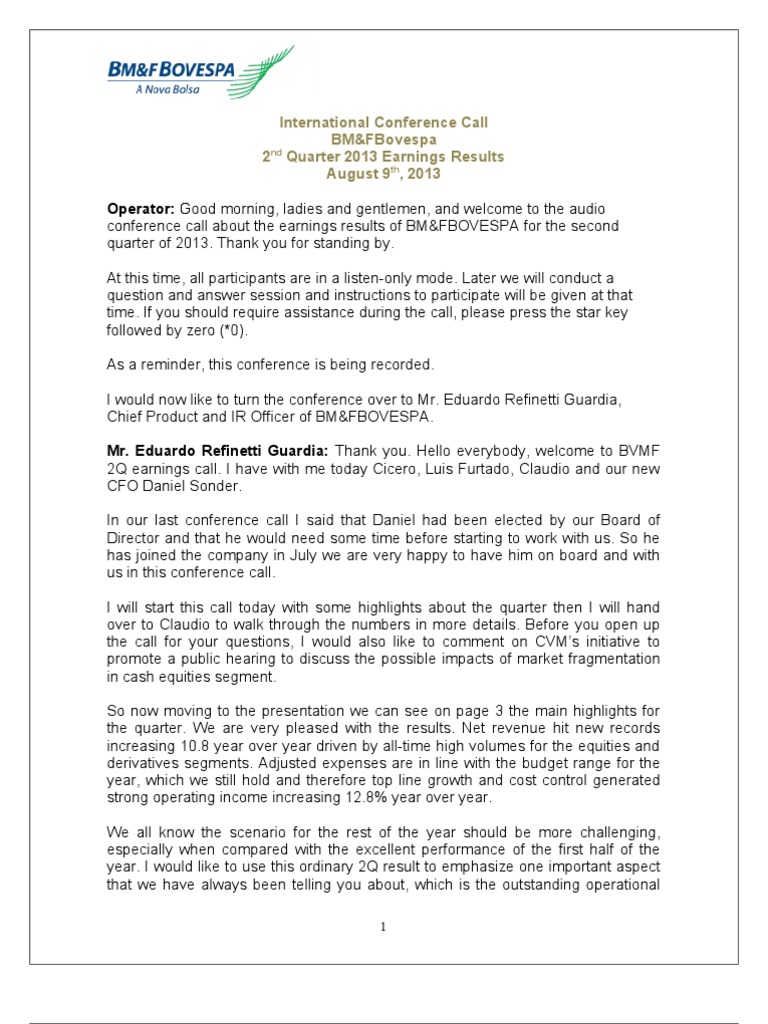 Conference Call Transcript | PDF | Derivative (Finance) | Futures Contract