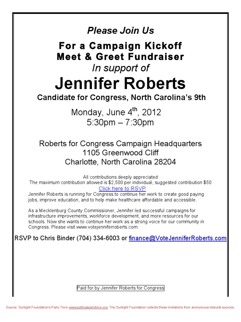 Campaign Kickoff Meet & Greet Fundraiser | PDF | Sunlight Foundation ...