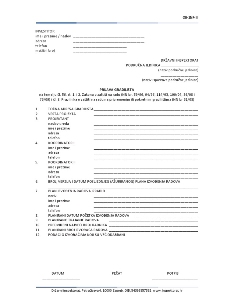PRIJAVA - GRADILISTA Obrazac | PDF