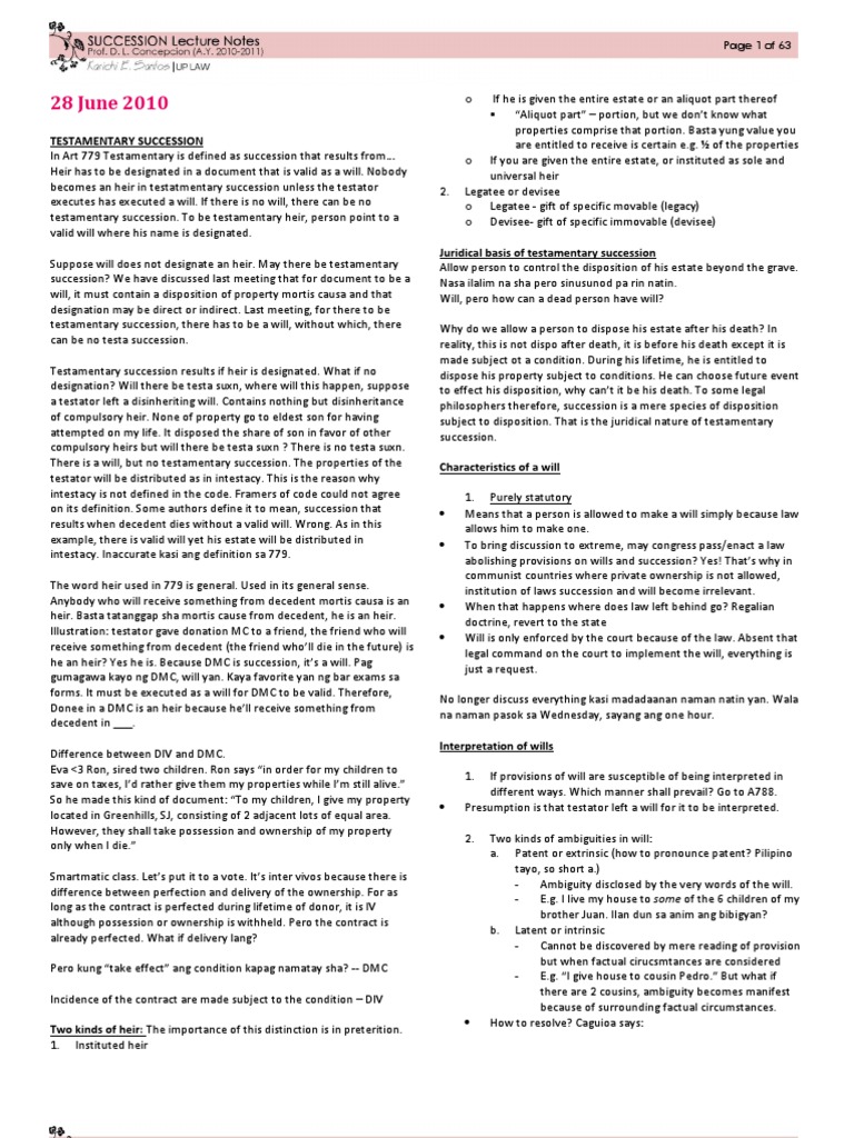 NOTES Succession | PDF | Will And Testament | Legal Documents
