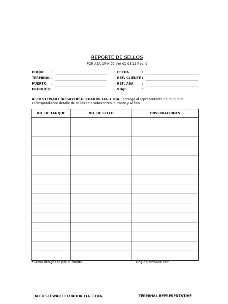 For ASA OP-H 07 Reporte de Sellos Rev.0 | PDF