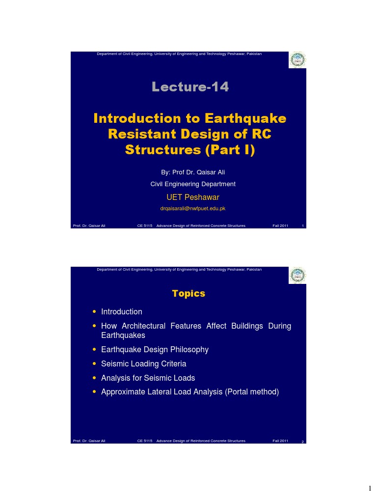 Lecture 14 Introduction To Earthquake Resistant Design of RC Structures (Part I) - 2011 PDF ...