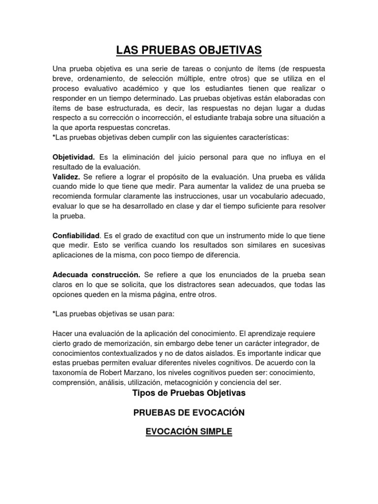 Las Pruebas Objetivas | PDF | Proposición | Conocimiento
