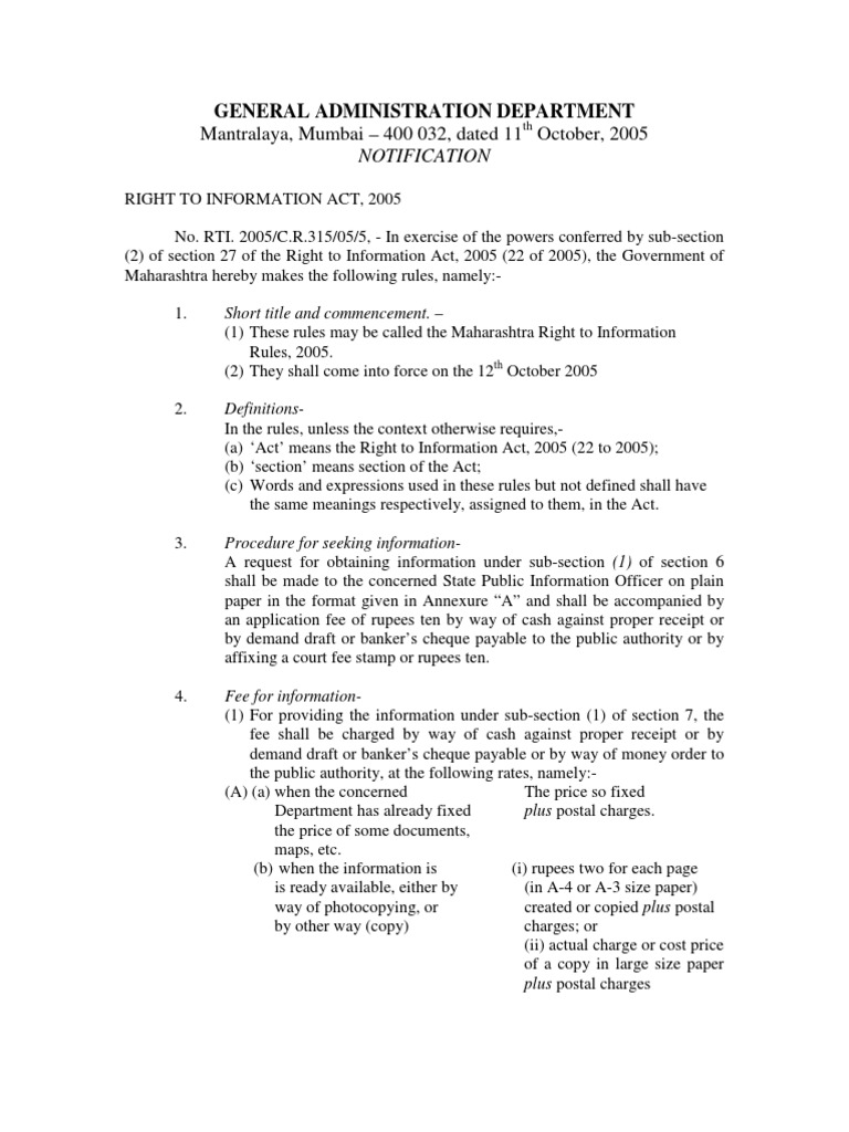 RTI - BMC / MCGM Application Template | PDF | Freedom Of Information ...