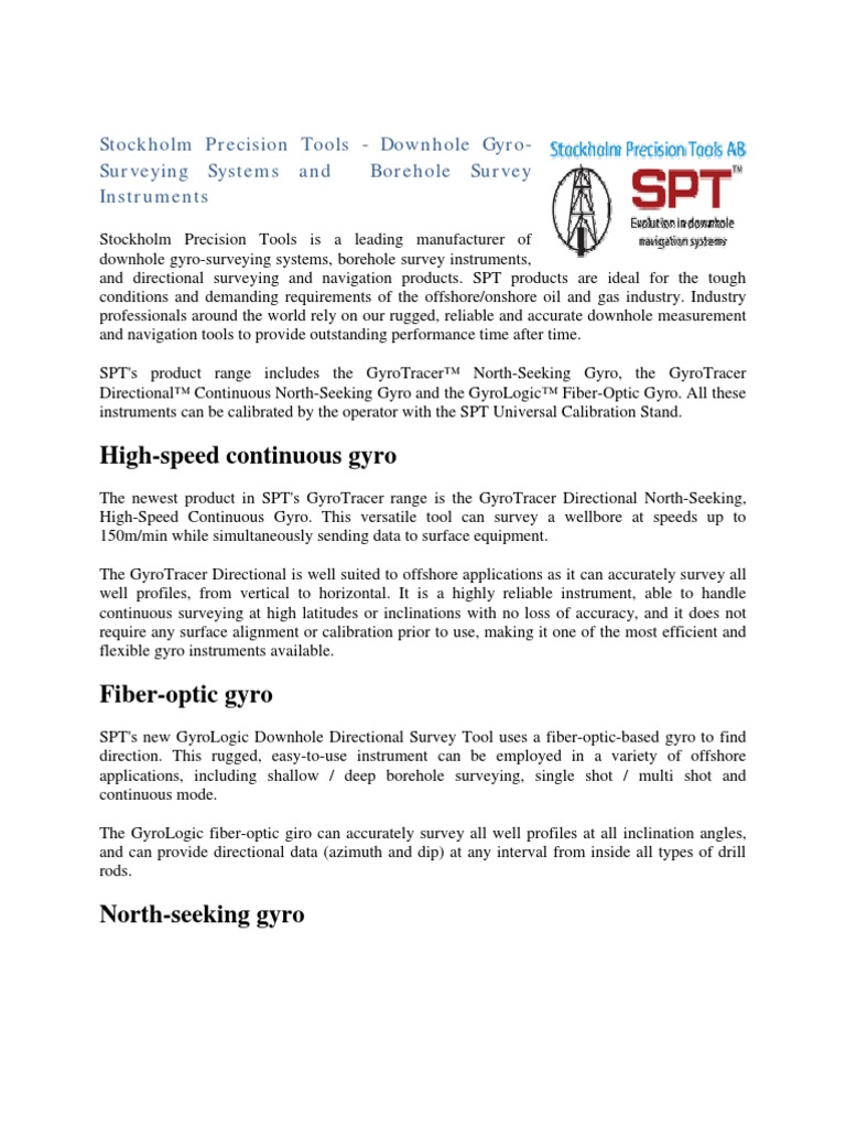 Stockholm Precision Tools - Downhole Gyro - Surveying Systems and ...