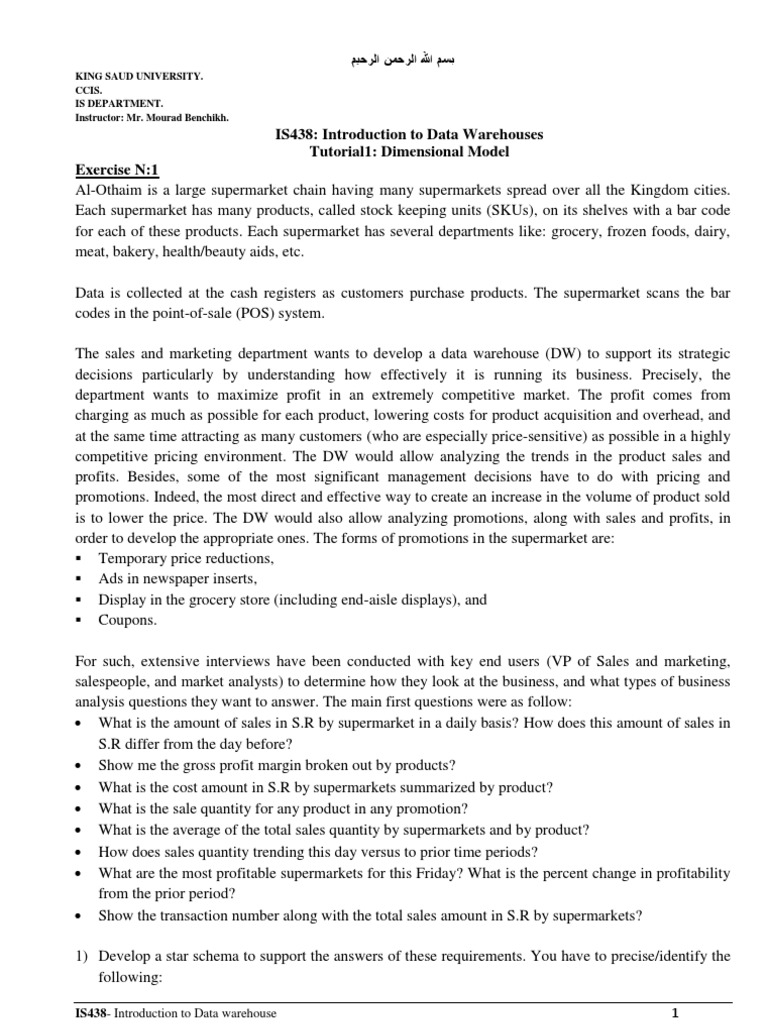 IS438 Tutorial1 DimensionalModeling Exercices | PDF | Supermarket | Data Warehouse