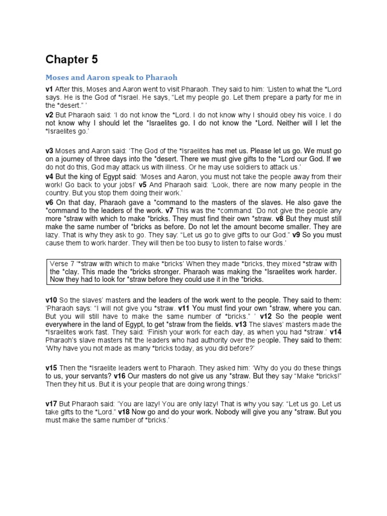 Exodus Chapter 5 | PDF | Aaron | Moses