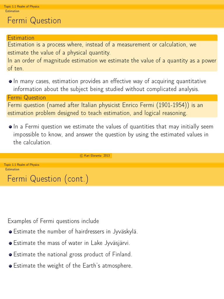 Fermi Questions | PDF