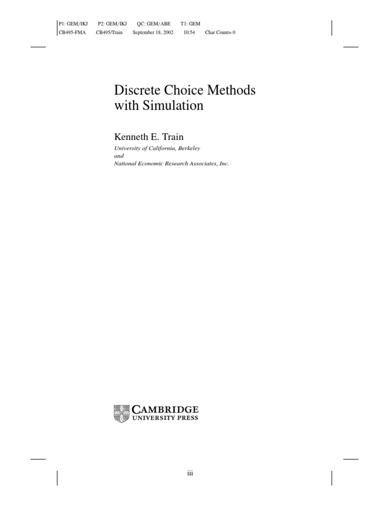Discrete Choice Methods With Simulation: Kenneth E. Train | PDF | Bayesian Inference ...