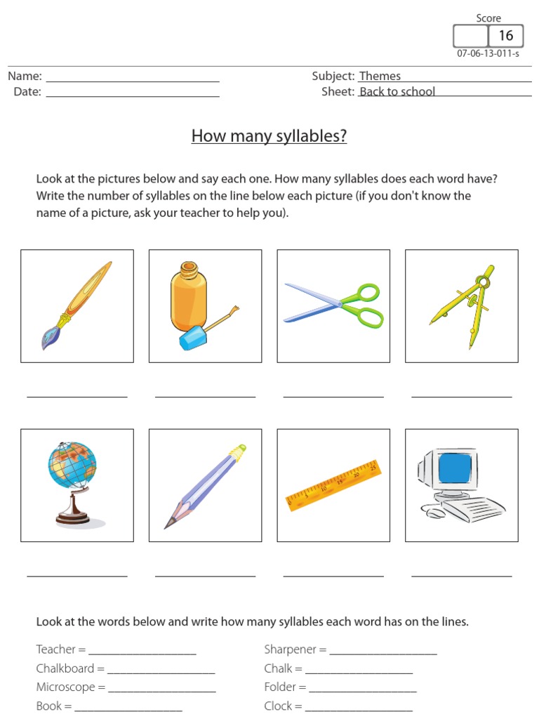 Back To School - How Many Syllables? | PDF | Learning | Cognition