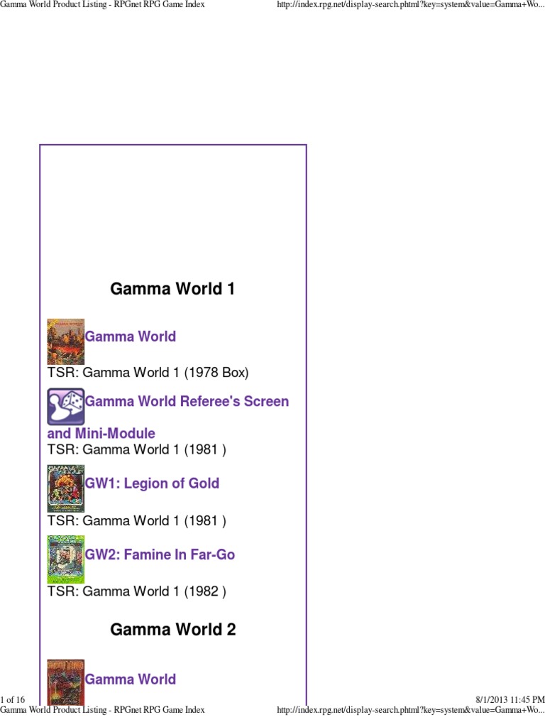 Gamma World Product Listing - RPGnet RPG Game Index | PDF | Role ...