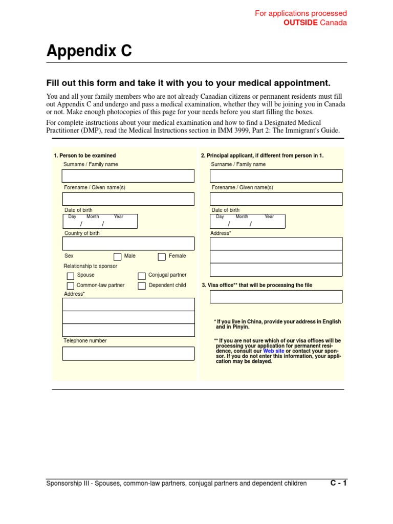 Appendix C: Fill Out This Form and Take It With You To Your Medical ...