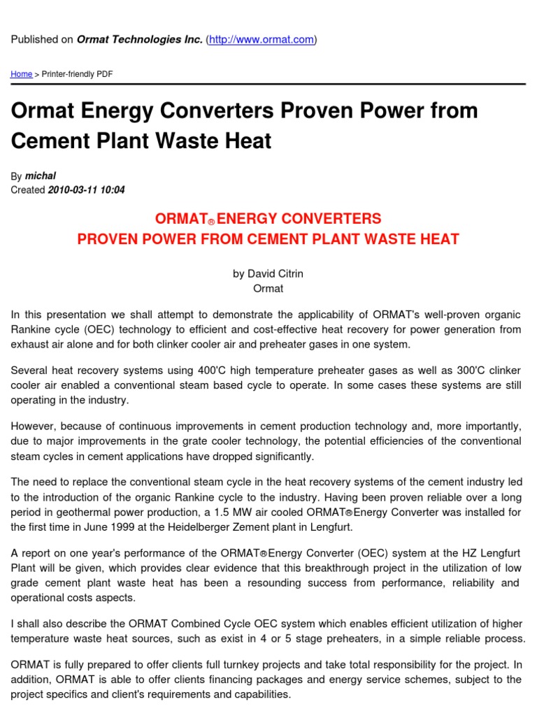 Ormat Technologies Inc. - Ormat Energy Converters Proven Power From ...