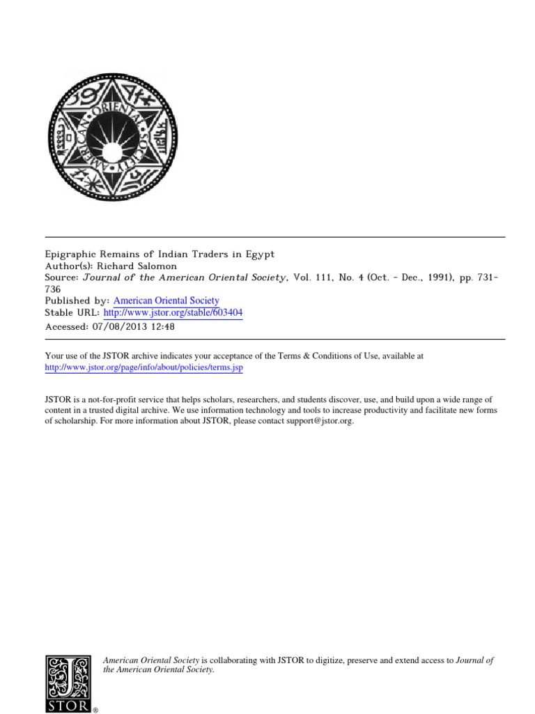 Indians in Egypt - Richard Soloman | PDF | Epigraphy | Tamil Language