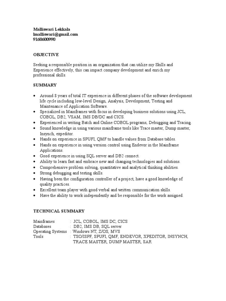 Mainframe Resume | PDF | Ibm Db2 | Computer Engineering