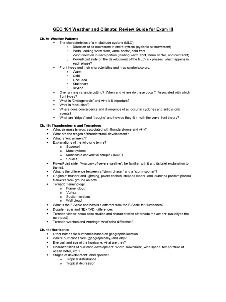 Weather and Climate Exam III Review Guide | PDF | Tropical Cyclones ...