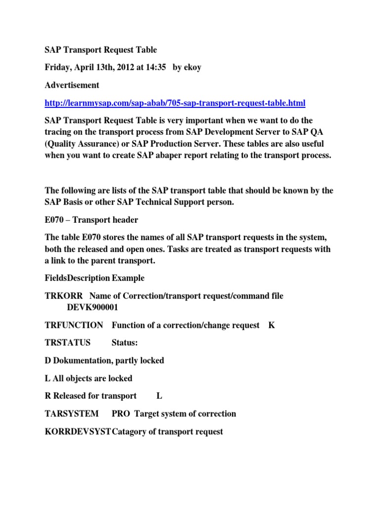 SAP Transport Request Table | PDF | Information Retrieval | Information Technology