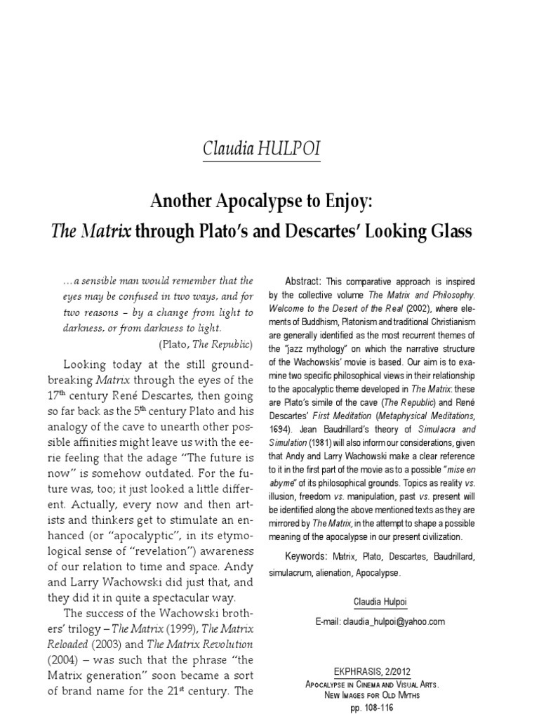 The Matrix Through Plato's and Descartes' Looking Glass | PDF | Plato ...