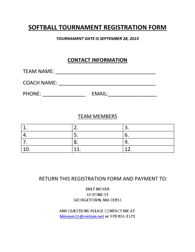 Softball Tournament Registration Form | PDF