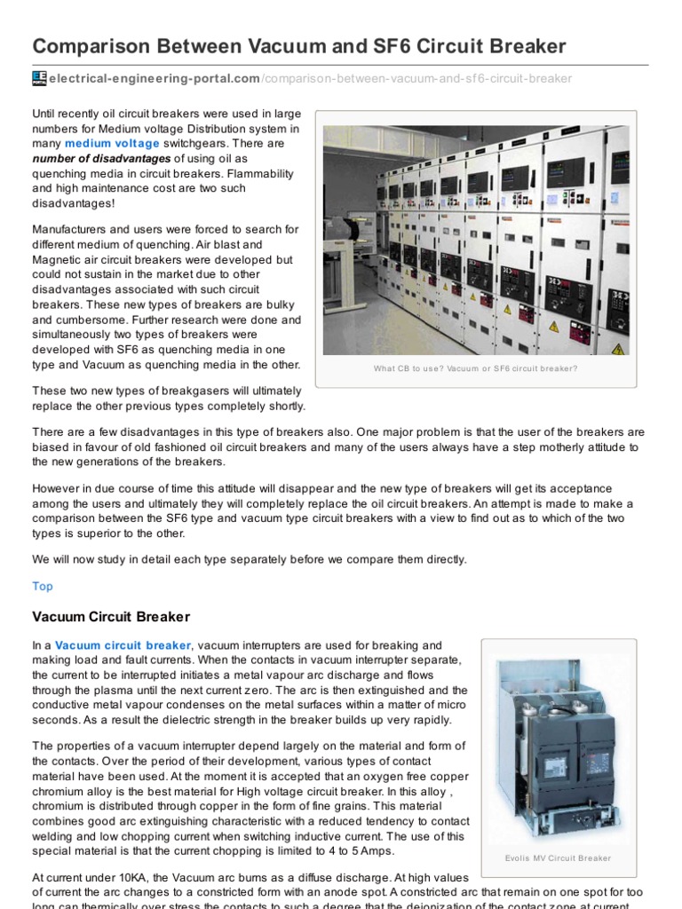 Comparison Between Vacuum and SF6 Circuit Breaker | PDF | Electric Arc ...