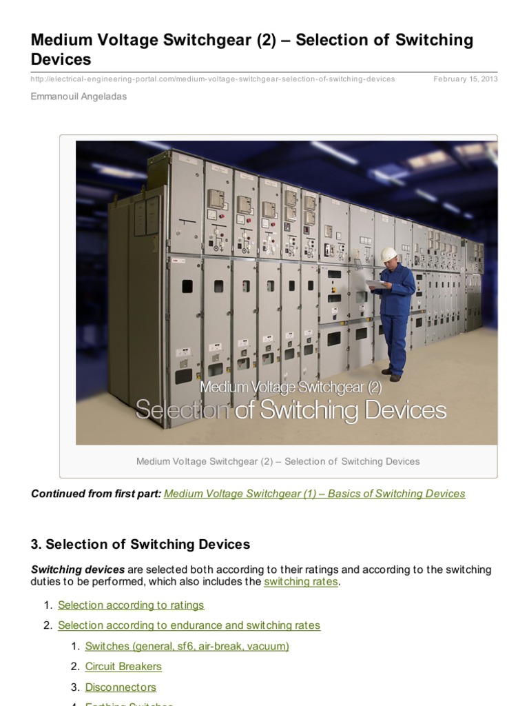 Medium Voltage Switchgear 2 Selection of Switching Devices | PDF ...