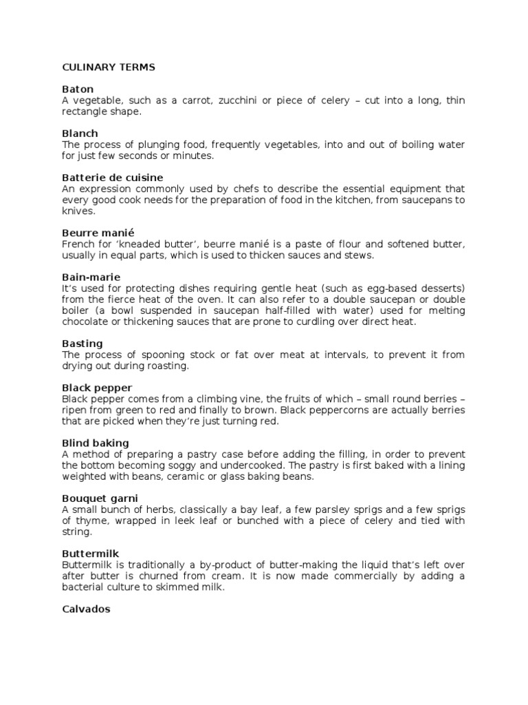 Culinary Terms | Download Free PDF | Butter | Baking