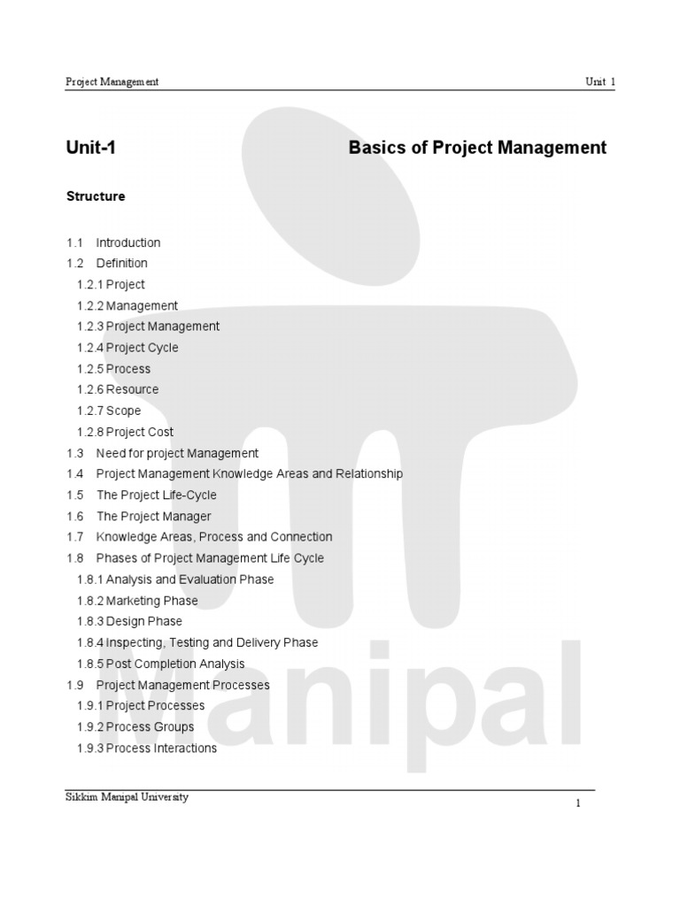 Unit 1 Basics of Project Management: Structure | PDF | Project ...