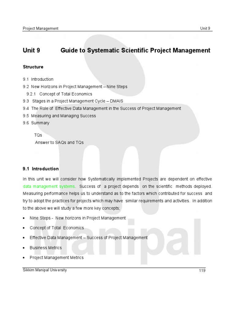 Unit 9 Guide To Systematic Scientific Project Management: Structure ...