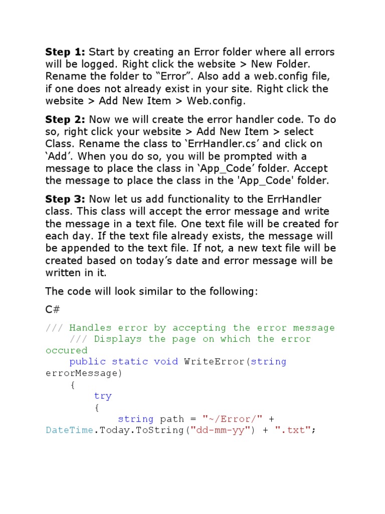 Step 1: Start by Creating An Error Folder Where All Errors | Download ...