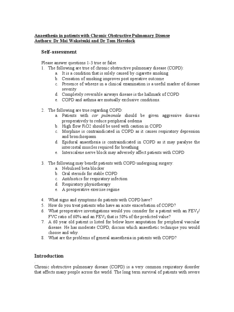 Anaesthesia and Copd | PDF | Chronic Obstructive Pulmonary Disease ...