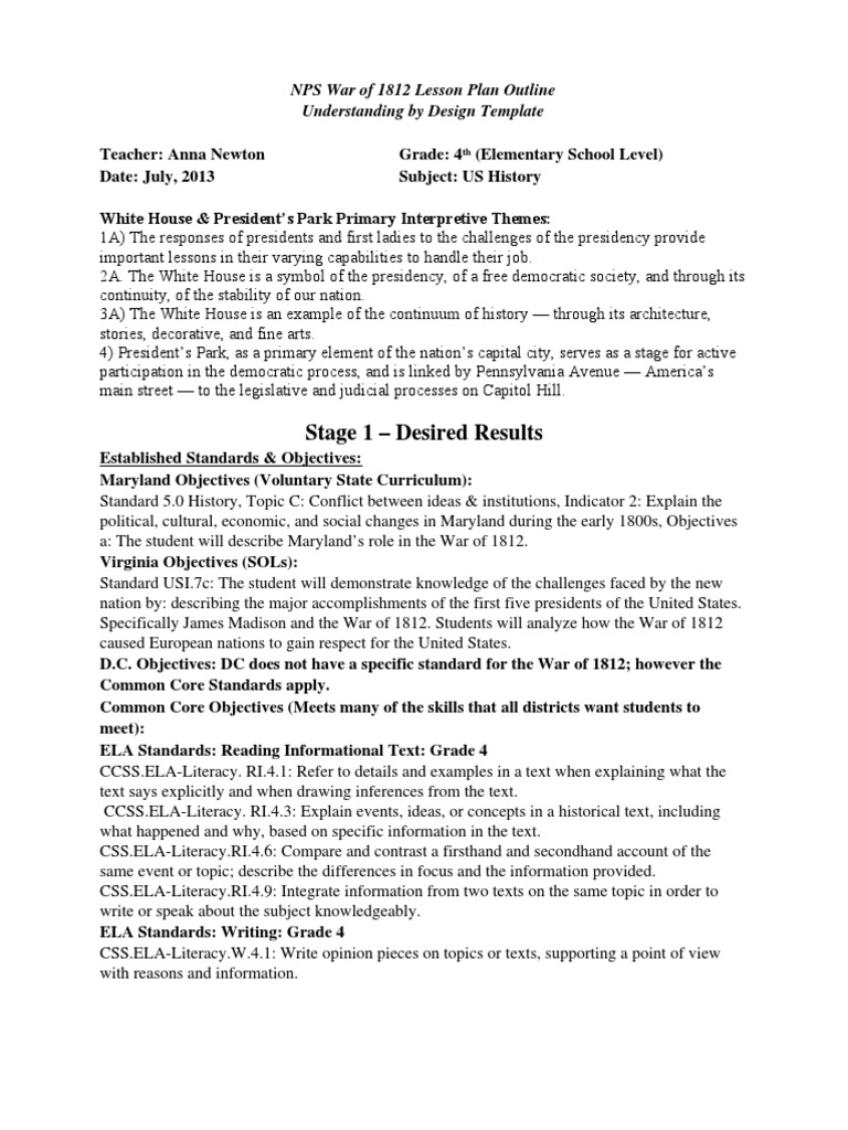 War of 1812 Elementary Lesson Plan - Updated | PDF