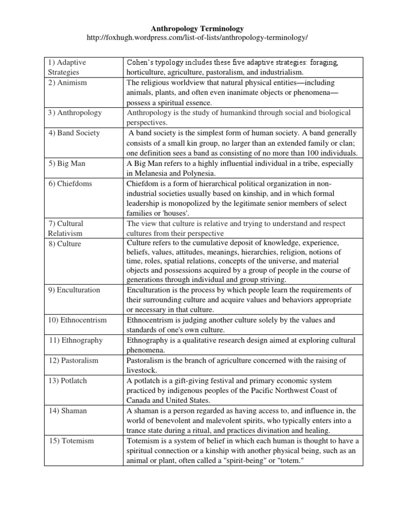 Anthropology Terminology | PDF | Anthropology | Kinship