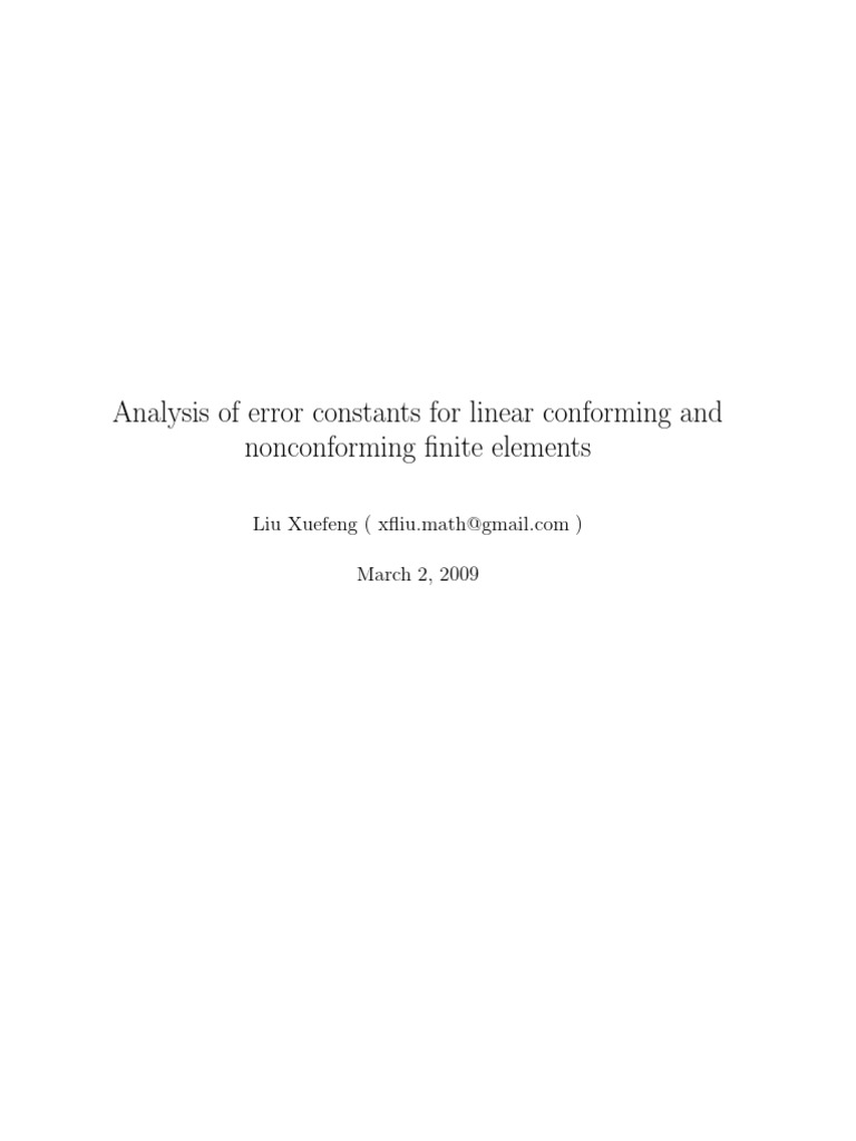Analysis of Error Constants For Linear Conforming and Nonconforming Finite Elements | PDF ...