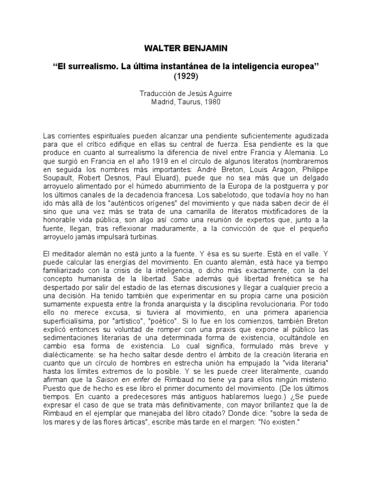 Benjamin Walter - El Surrealismo | PDF | Surrealismo | Dialéctico