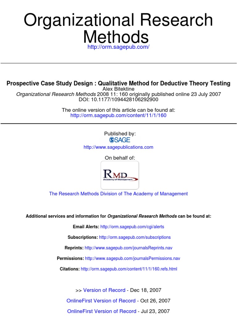 Methods Organizational Research: Prospective Case Study Design ...