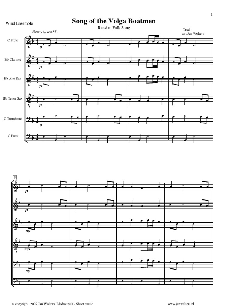 Song of the Volga Boatmen sheet music