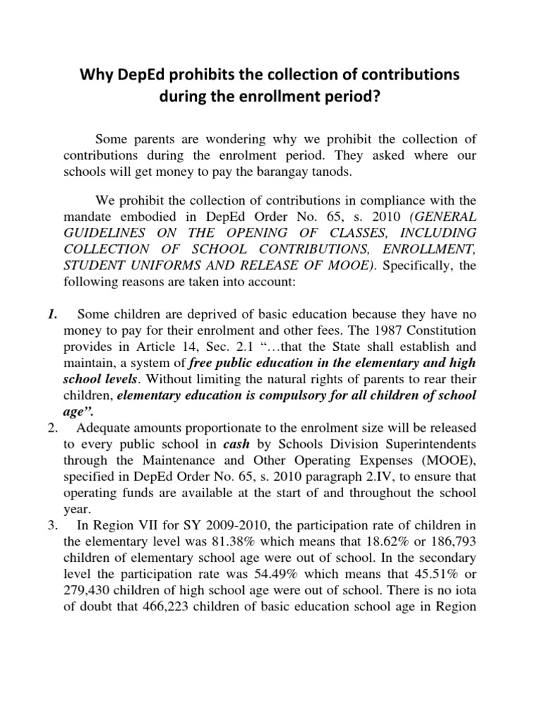 Why DepEd Prohibits The Collection of Contributions During The ...