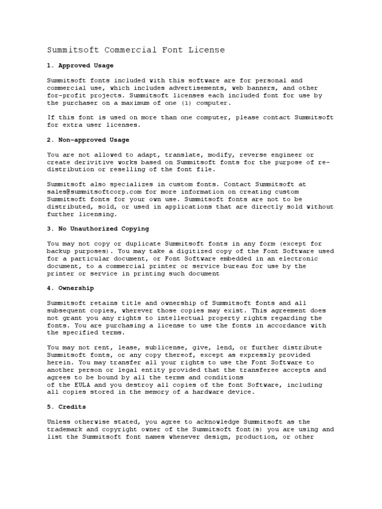Commercial Use Font License | PDF | License | Software